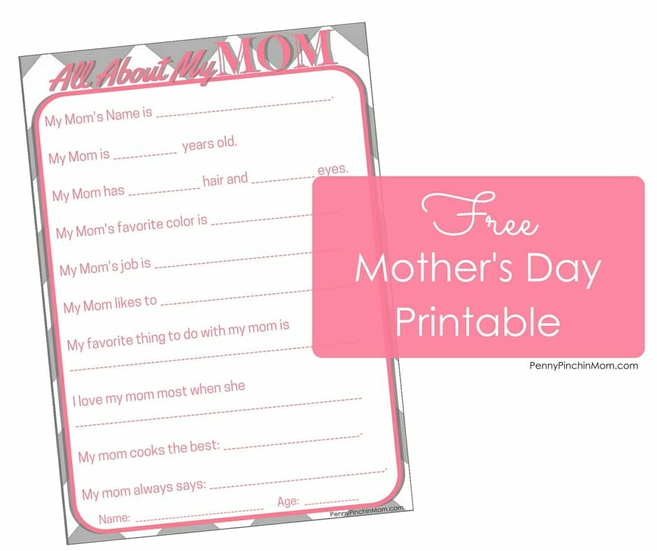 All About My Mom Mother's Day Printable - Perfect Gift Idea
